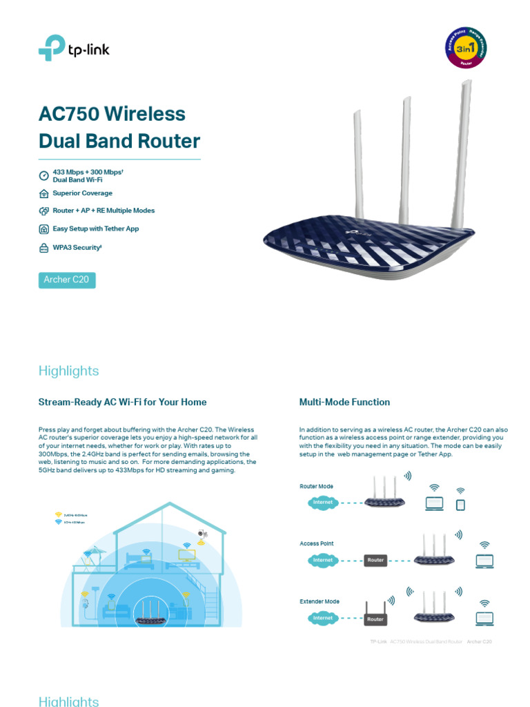 Archer C20 (EU&US) 6.0 - Datasheet | PDF | Wi Fi | Ieee 802.11