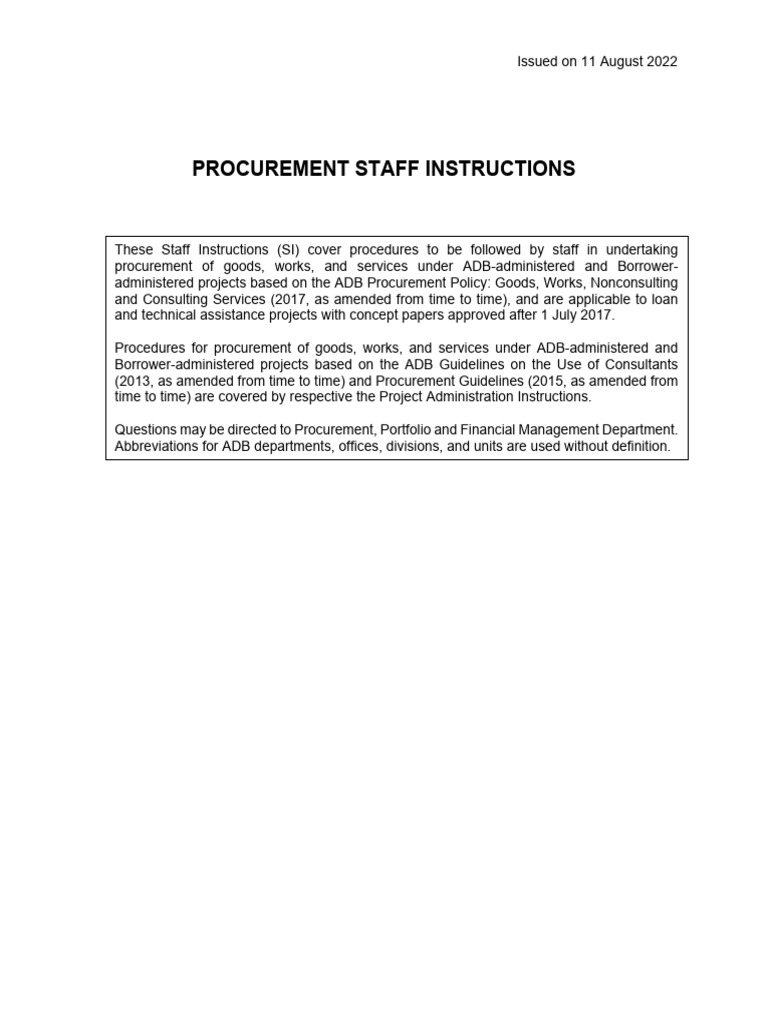 ADB Procurement Staff Instructions | PDF | Request For Proposal ...