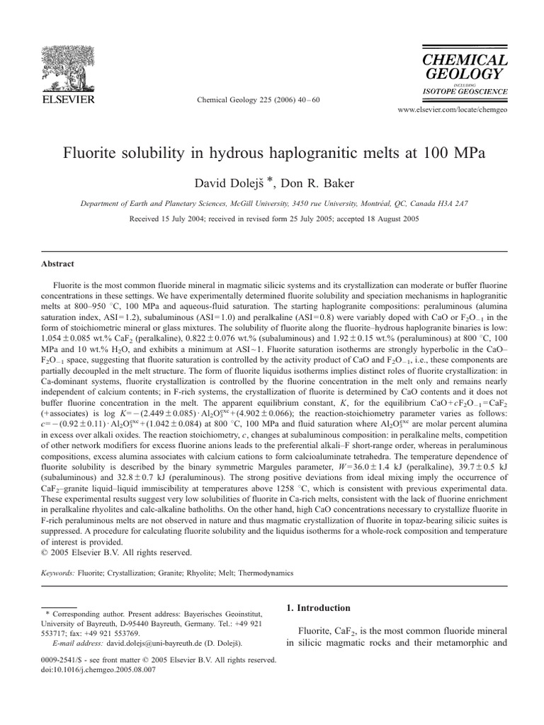 12 - Fluoite Solubility in Aplogranites | PDF | Solubility | Magma