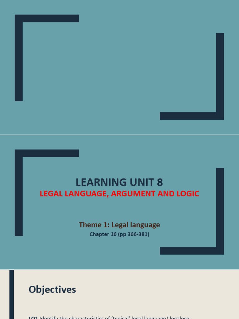 LEARNING UNIT 8 - Legal Language, Argument and Logic (Theme 1 ...
