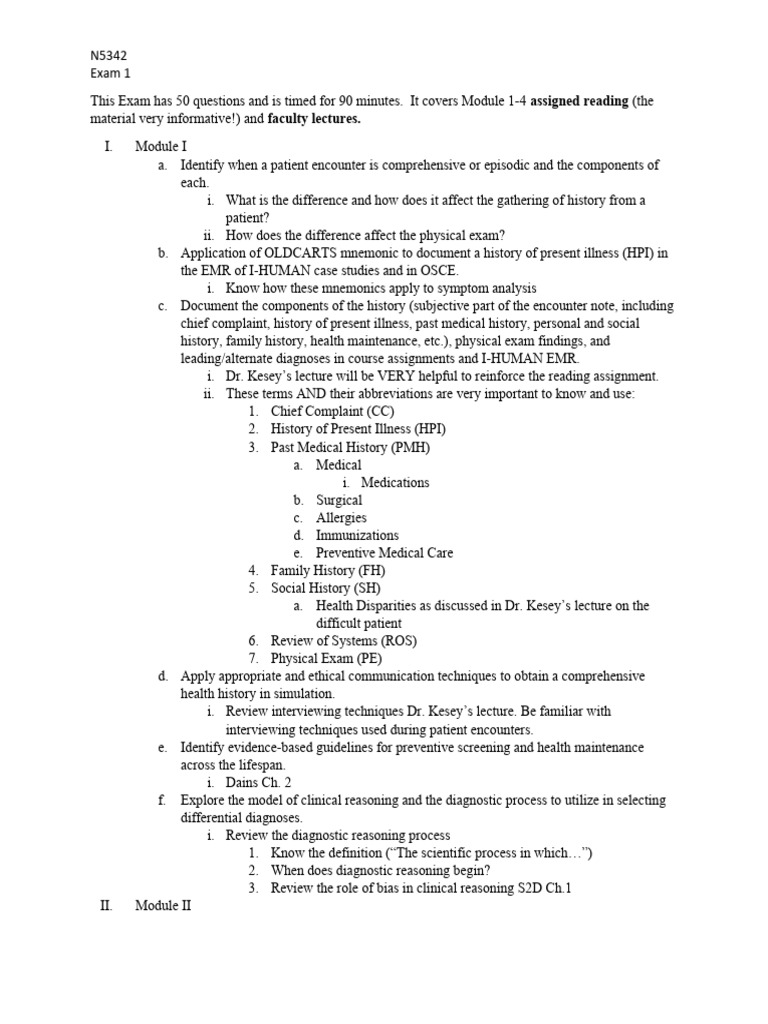 2023 Health Assessment Exam 1 Notes | PDF | Medical Diagnosis ...