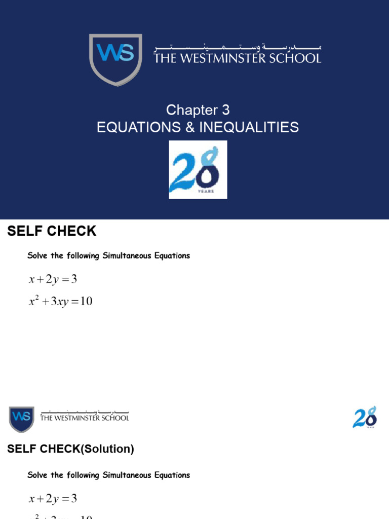 P1 - CH 3 - Equations and Inequalities | PDF | Equations | Quadratic Equation