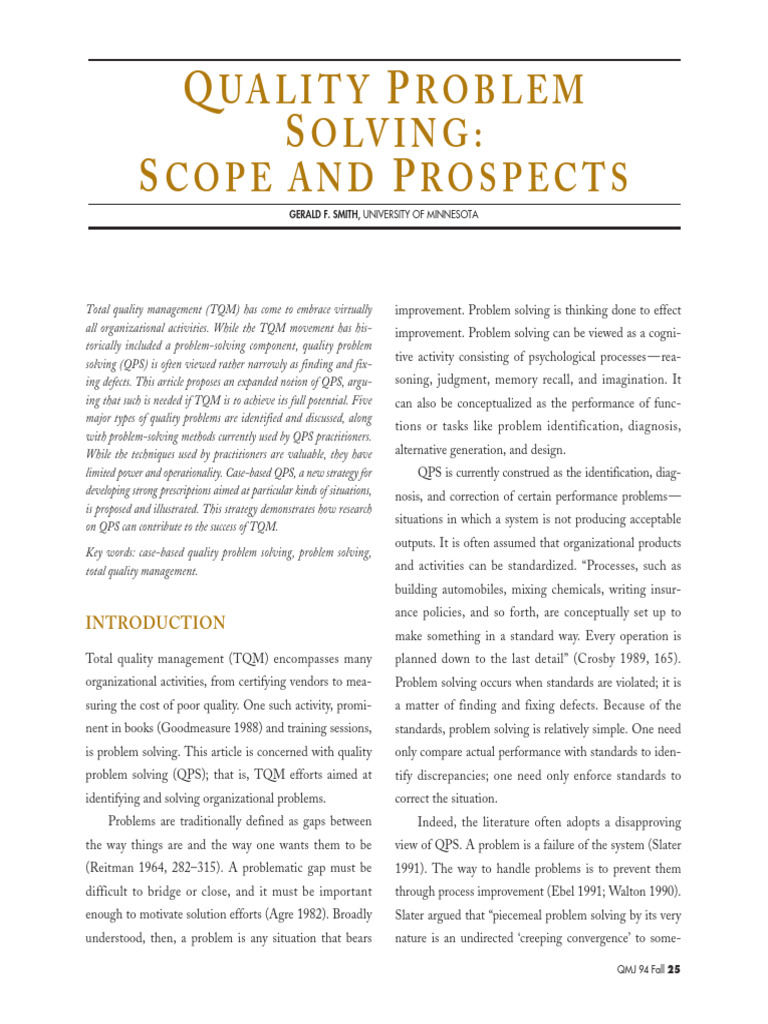 Quality Problem Solving - Scope and Prospects | Download Free PDF ...