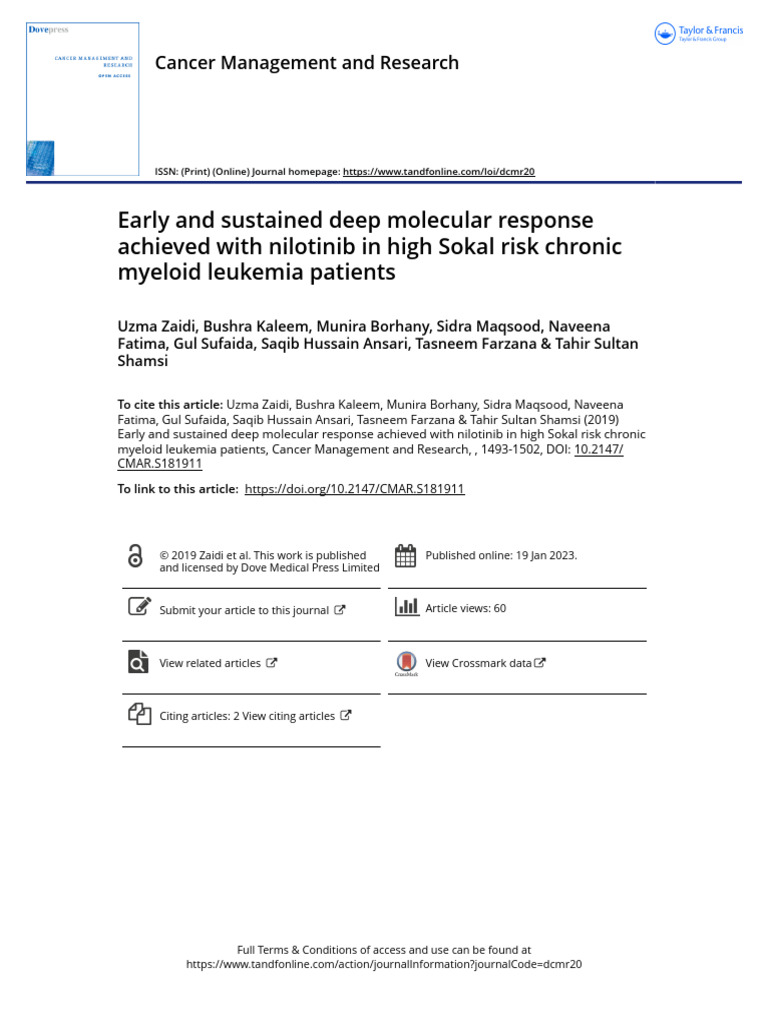 Early and Sustained Deep Molecular Response Achieved With Nilotinib in ...