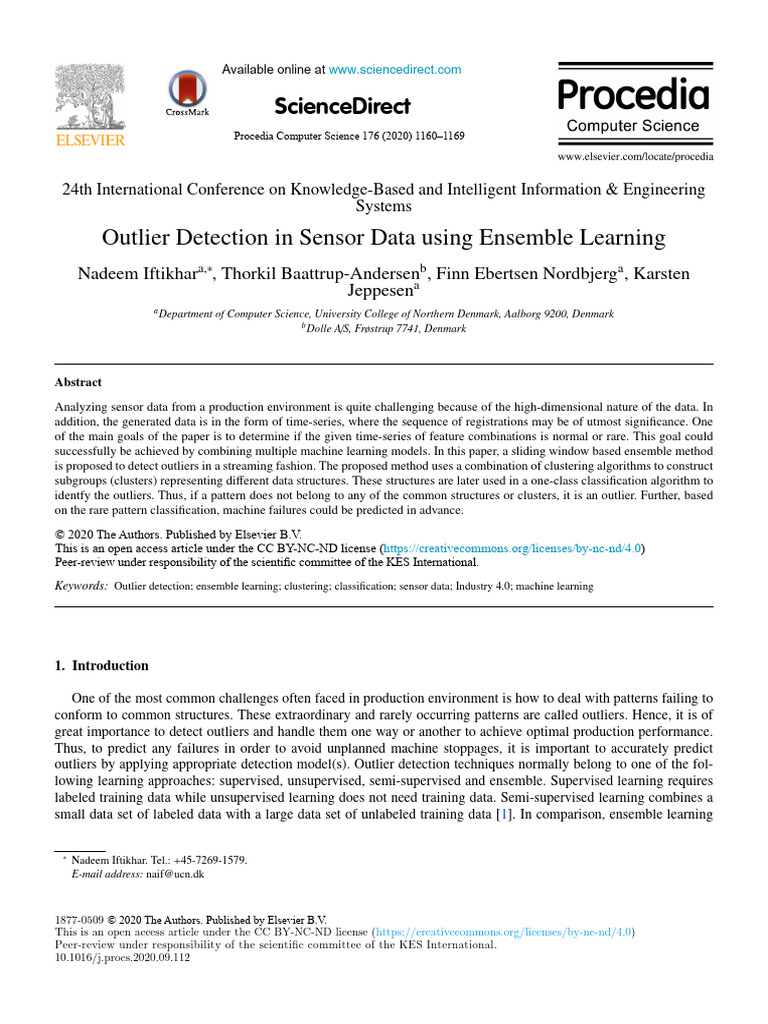 Outlier Detection in Sensor Data Using Ensemble Learning | PDF | Cluster Analysis | Statistical ...