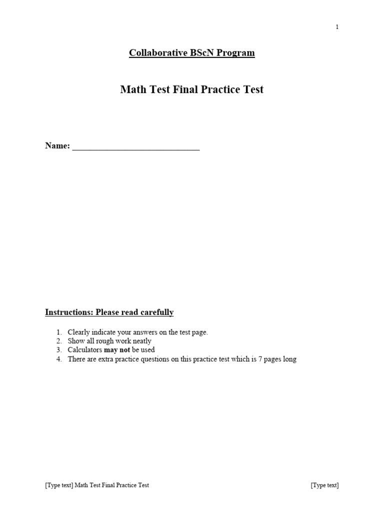 Practice Math Test | PDF | Health Sciences | Health Care