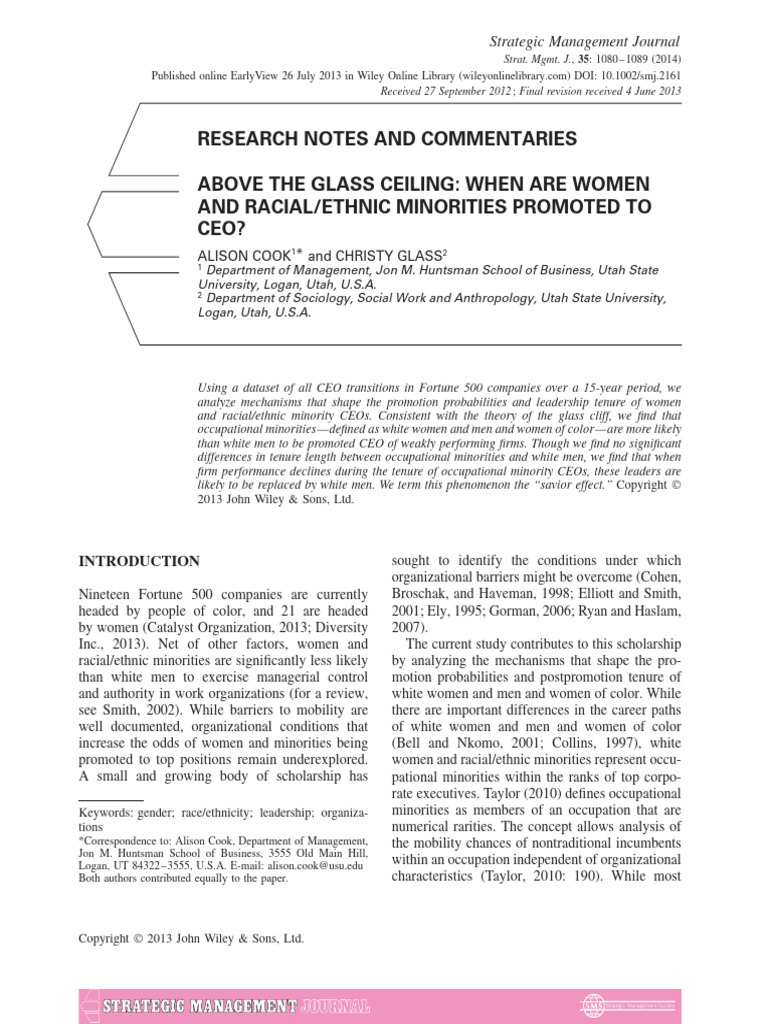 Strategic Management Journal - 2013 - Cook - Above The Glass Ceiling ...