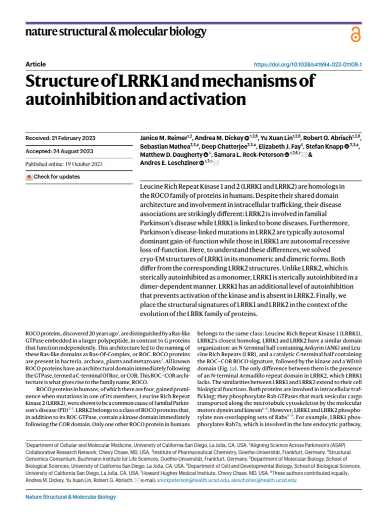 Structure of LRRK1 and Mechanisms of Autoinhibition and Activation ...