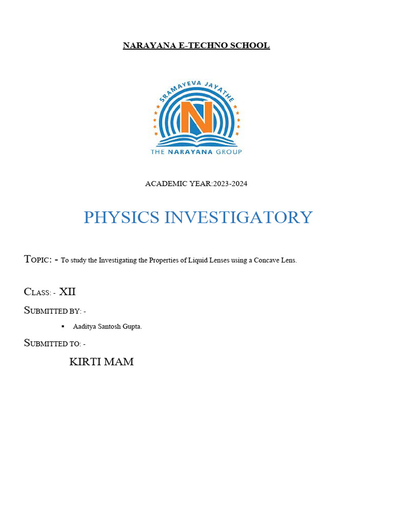 Aadi Pysics Project | PDF | Optics | Refractive Index