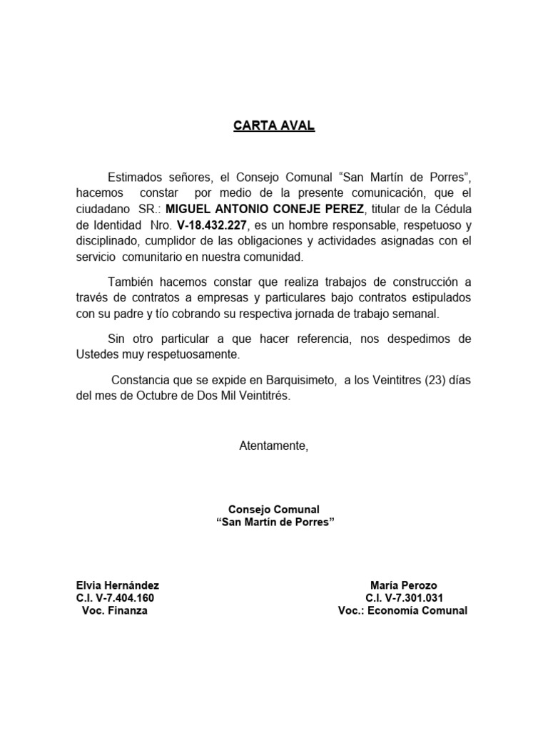 Carta Aval | PDF
