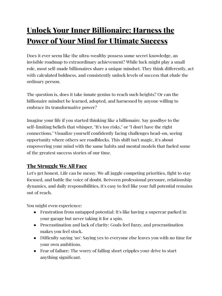 Unlock Your Inner Billionaire | PDF | Mind | Thought Unlock Your Inner Billionaire | PDF | Mind | Thought