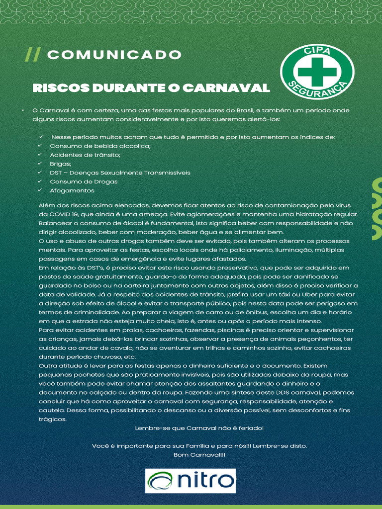 COMUNICADO CARNAVAL 2024 | PDF | Carnaval | Bebidas alcoólicas