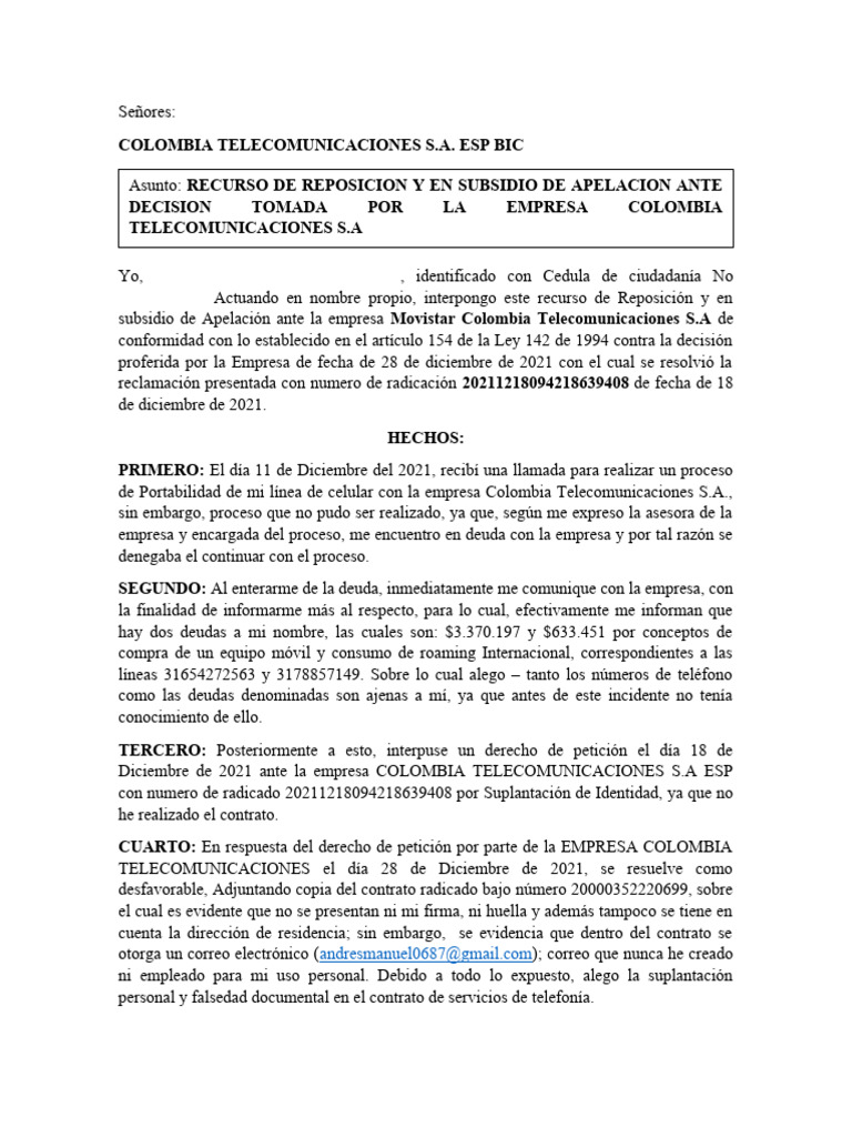 Recurso de Reposicion Por Suplantacion de Identidad | Descargar gratis ... Recurso de Reposicion Por Suplantacion de Identidad | Descargar gratis ...