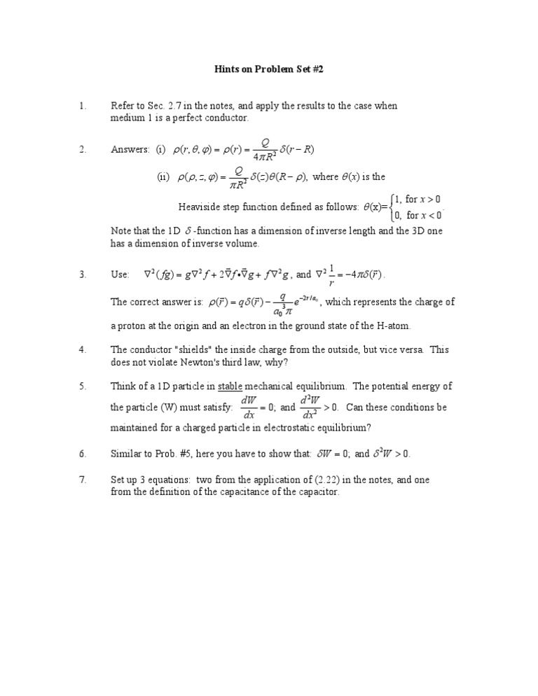 Problem Set #2 Hints and Solutions | PDF | Science & Mathematics