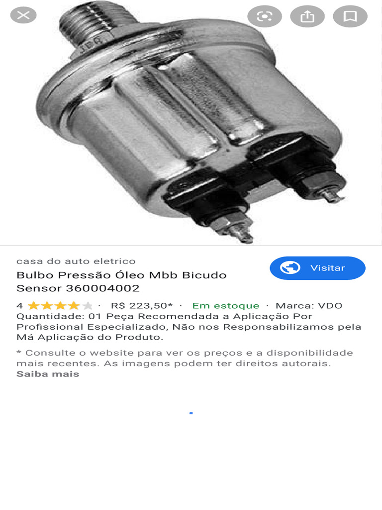 Interruptor de Oleo e Sensor Pressao de Oleo Vdo - Pesquisa Google | PDF