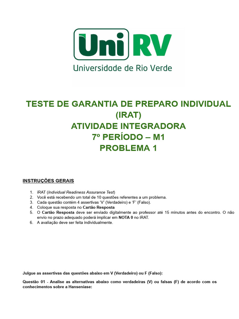 iRAT Probl 1 P7M1 2024-1 | PDF | Distrofia muscular | Lepra