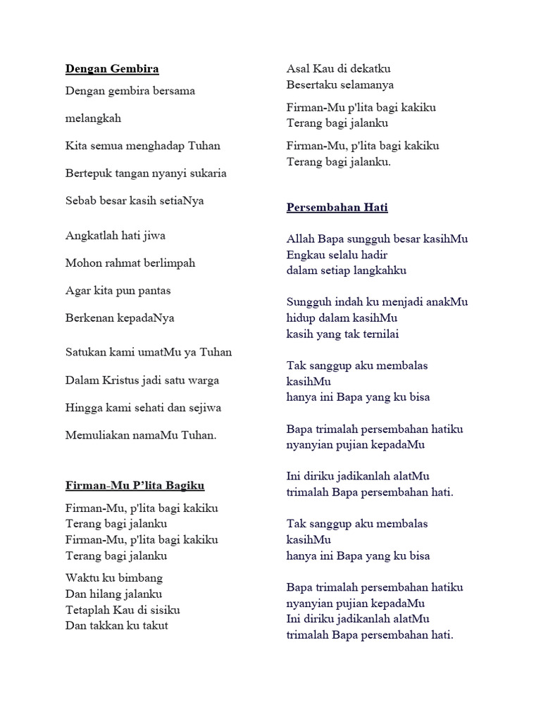 Teks Lagu Misa Retret 2024 | PDF | Memasak, Makanan, & Anggur | Seni ...