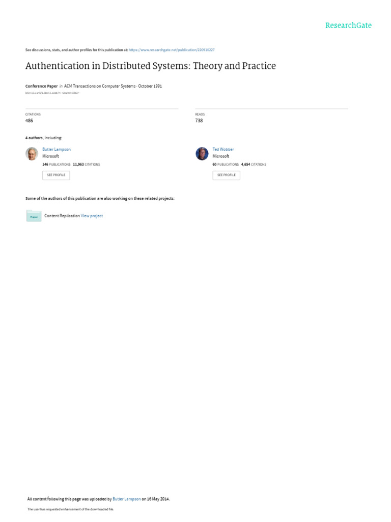 Authentication in Distributed Systems - Theory and Practice | PDF | Key (Cryptography) | Public ...