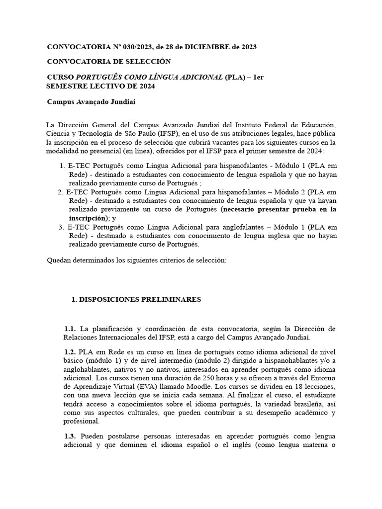 Edital PLA 2024.1 Espanhol | PDF | Lengua española | Moodle