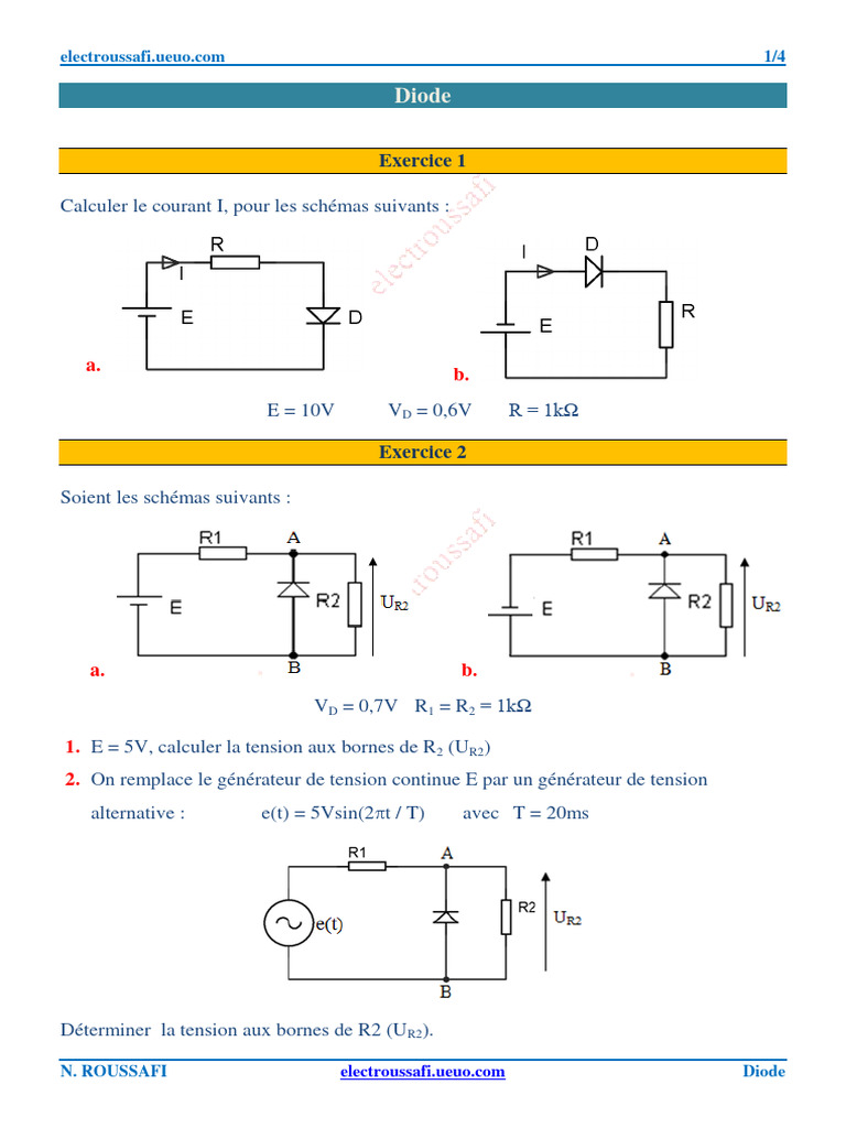Des Exer Corrig | PDF | Diode | Semi-conducteurs