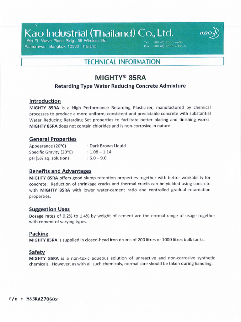 Mighty 85ra (Technical Data) | PDF
