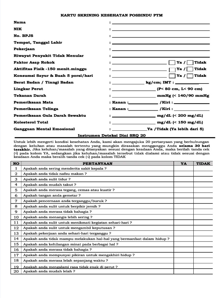 PDF Blangko Skrining Posbindu PTM Compress | PDF