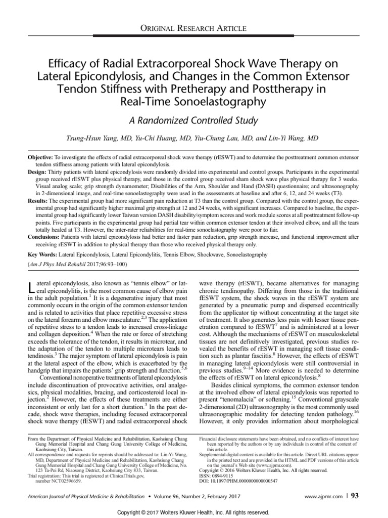 (2017) RCT - Efficacy of Radial Extracorporeal Shock Wave Therapy on ...
