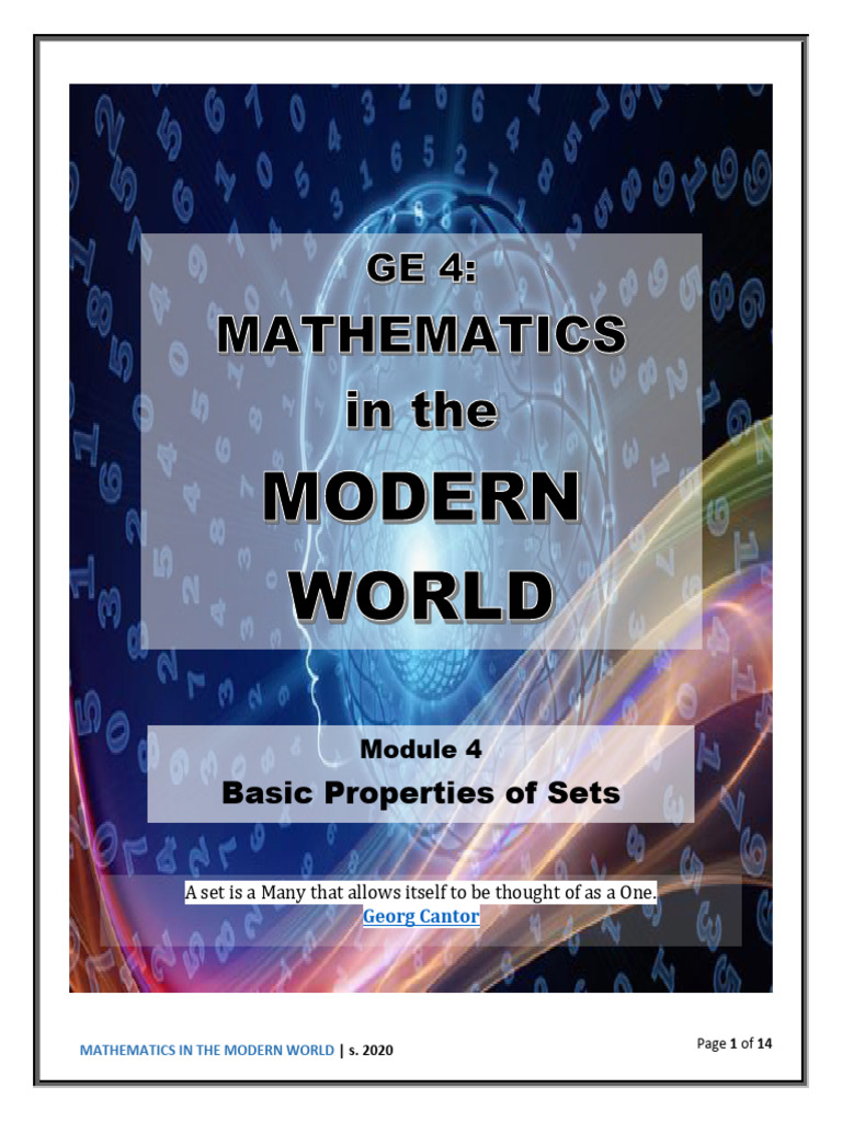MODULE 4 GE4 MMW Basic Properties of Sets | PDF | Set (Mathematics) | Mathematics