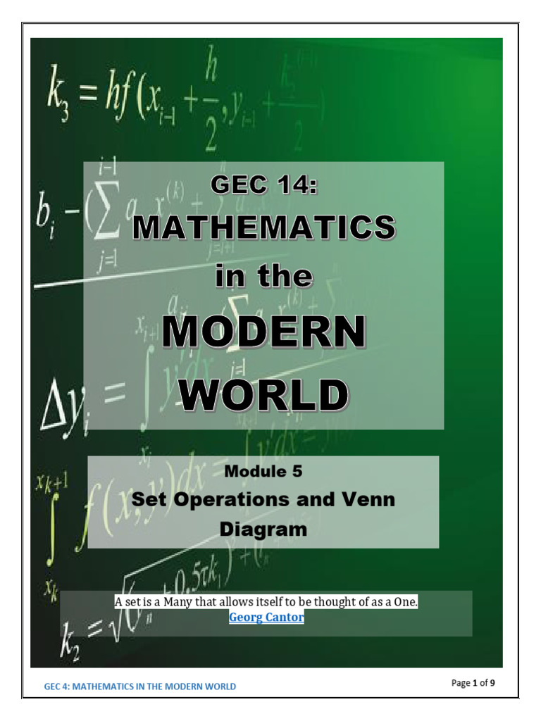 MODULE 5 GE 4 MMW Set Operations and Venn DiagramV2 | PDF | Set ...