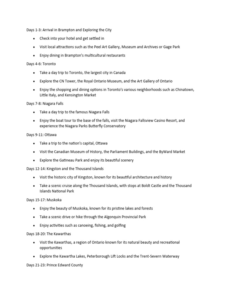 Sample Travel Itinerary For 30 Days | PDF | Ottawa | Toronto