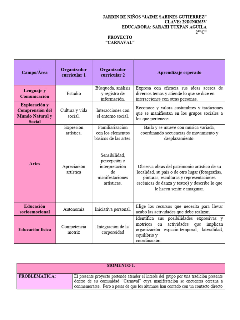 Proyecto Carnaval | PDF | Educación de la primera infancia | Carnaval