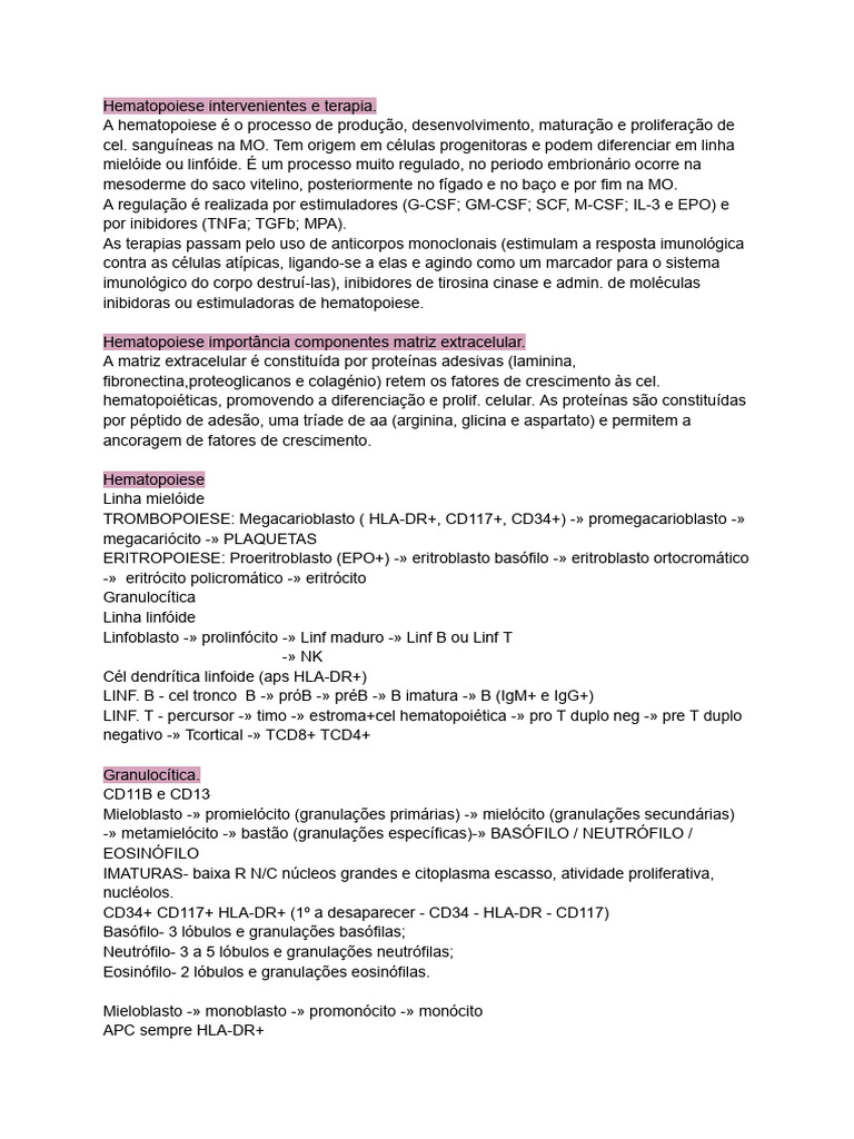 Hematologia Perguntas Ensino Superior | PDF | Hematopoiese | Célula T