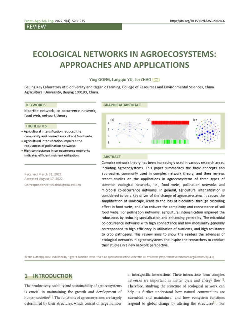 ECOLOGICAL NETWORKS IN AGROECOSYSTEMS_ APPROACHES AND APPLICATIONS | PDF | Food Web | Soil