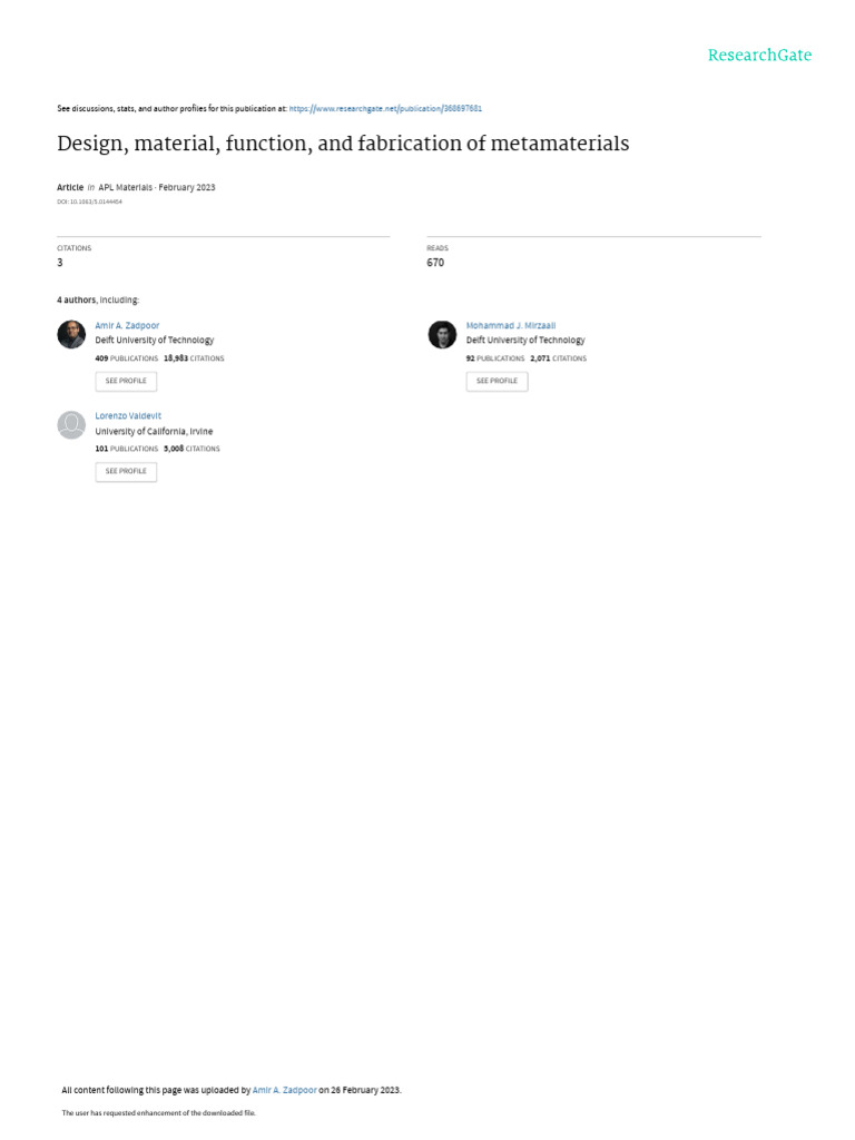 Design, Material, Function, and Fabrication of Metamaterials | PDF ...