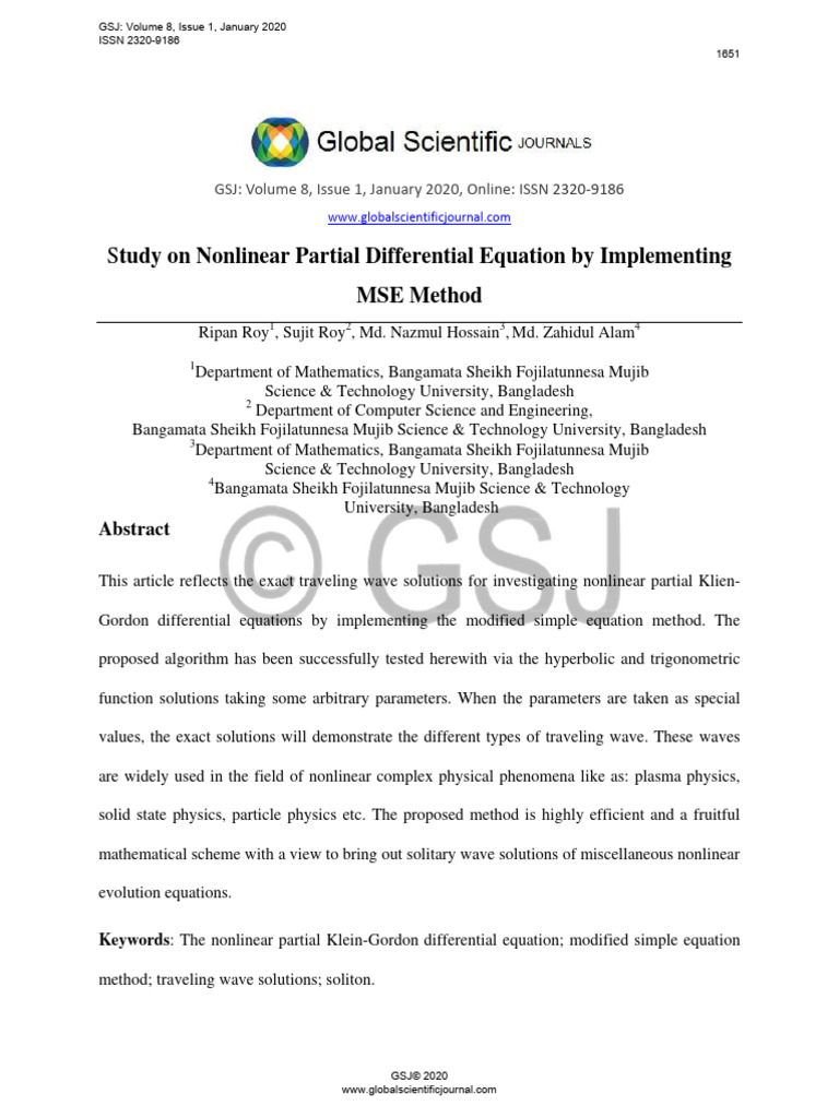 Study On Nonlinear Partial Differential Equation by Implementing MSE Method | PDF | Nonlinear ...