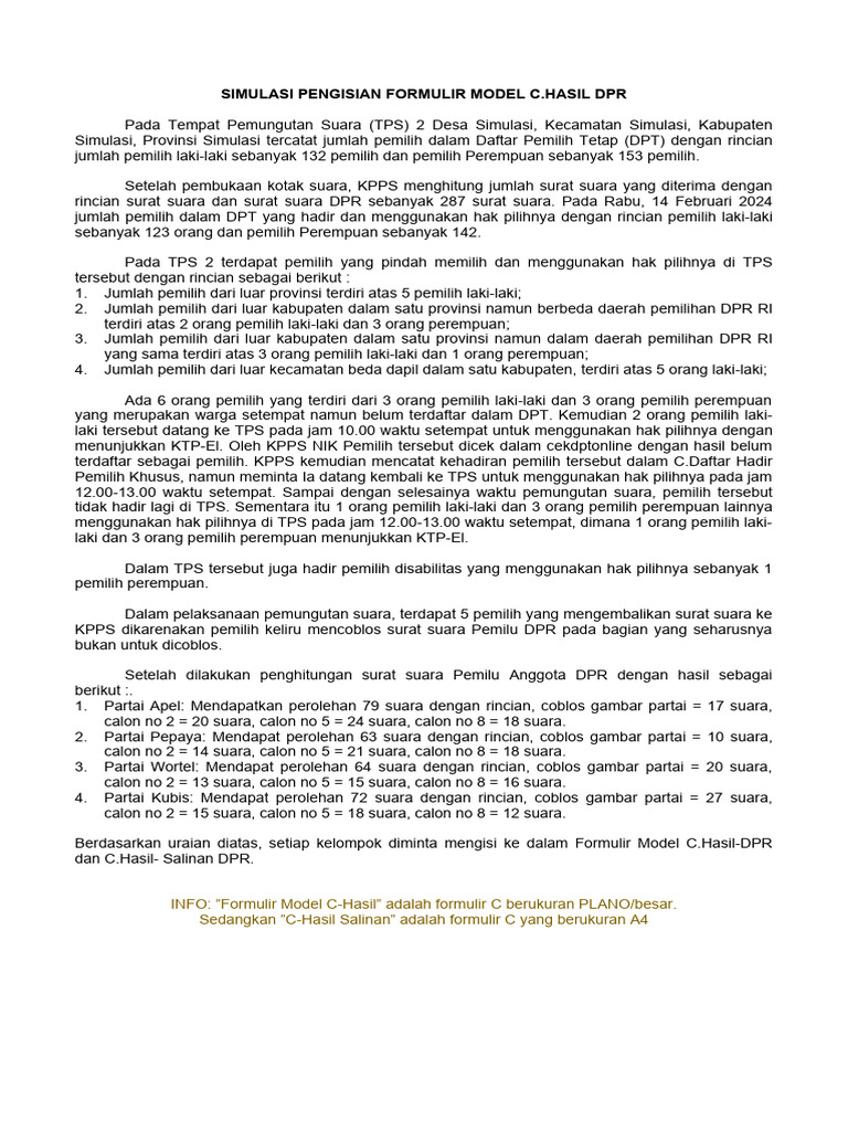 Soal Bimtek KPPS DPR KEL SIMULASI | PDF