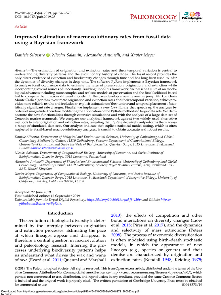 2019 Improved Estimation Of Macroevolutionary Rates From Fossil Data Using A Bayesian Framework