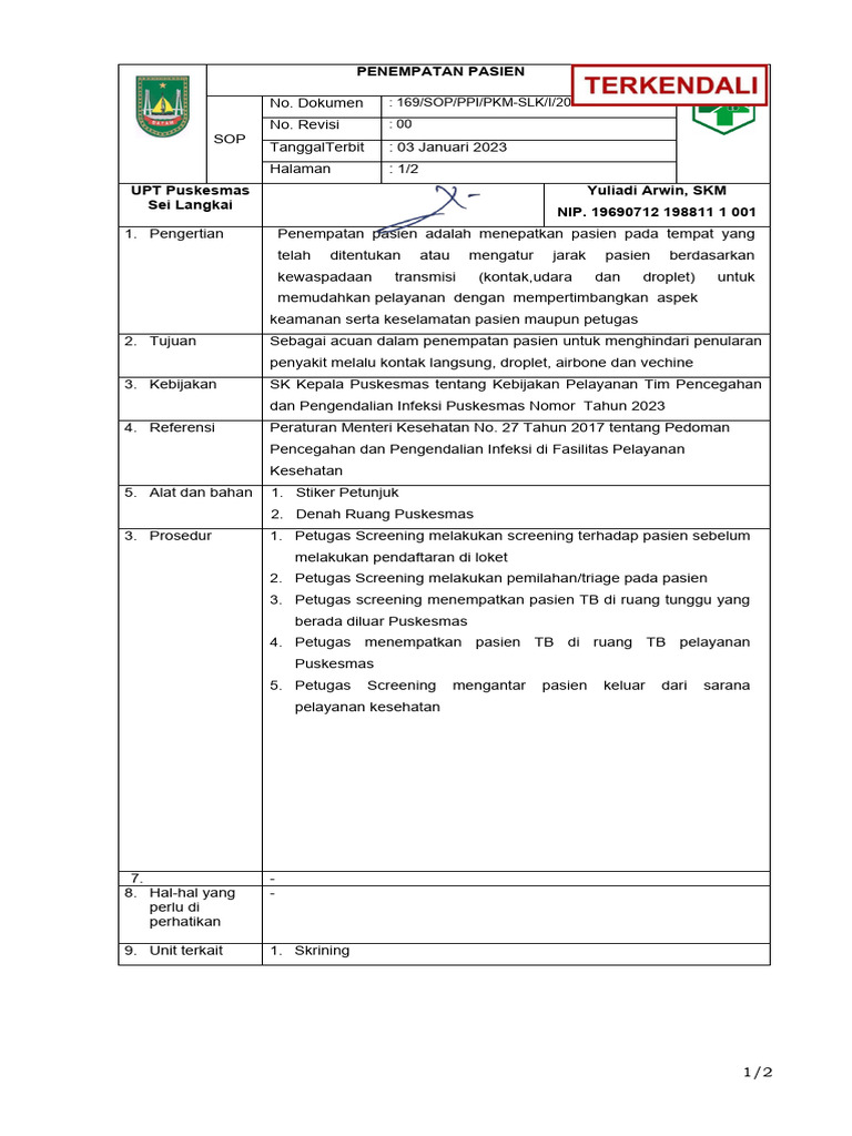 Sop Penempatan Pasien | PDF | Kesehatan Holistik