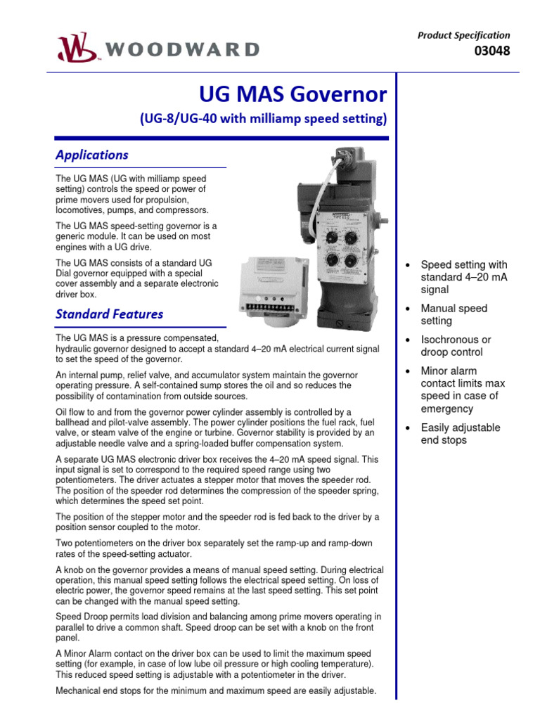 UG MAS Governor Specifications Guide | PDF | Valve | Engines