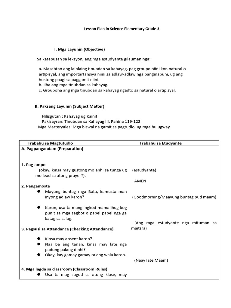 Lesson Plan in Science Elementary Grade 3 | PDF