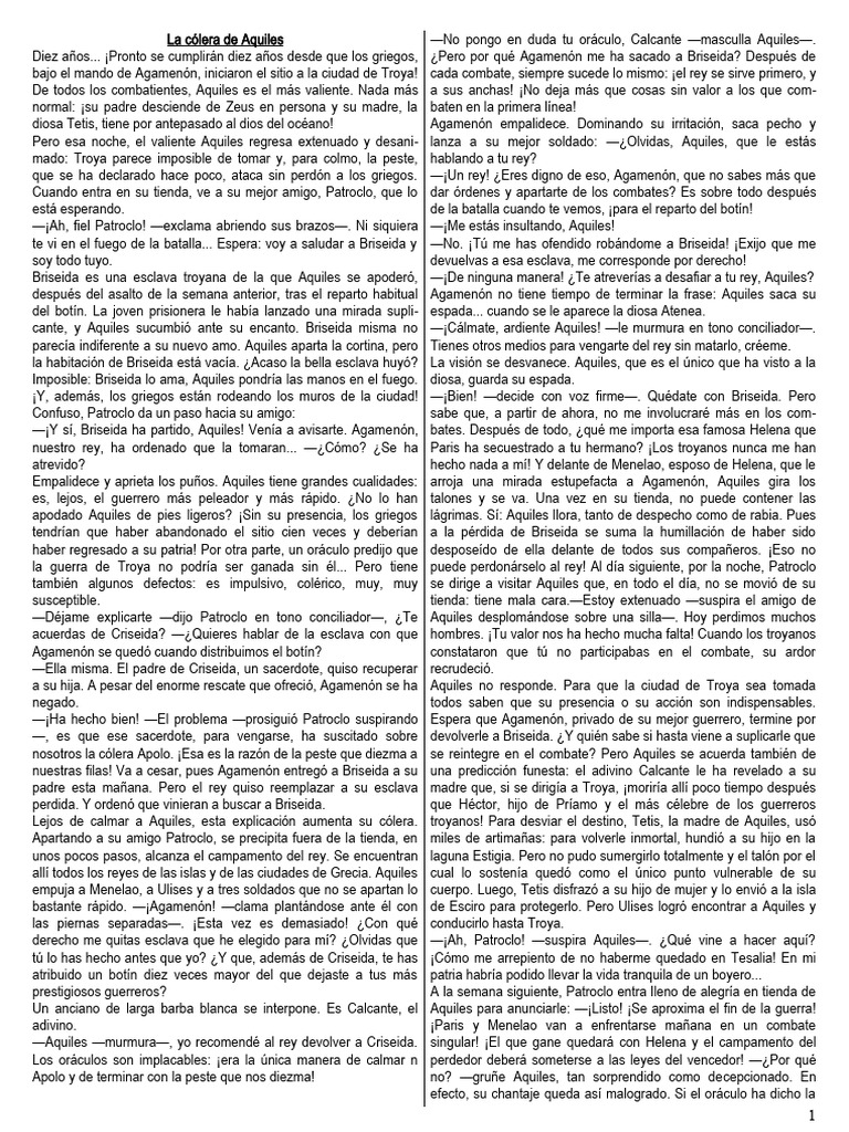 El Héroe Mitológico Abandona Su Choza o Castillo Birmajer La Cólera de Aquiles | PDF | Aquiles ...