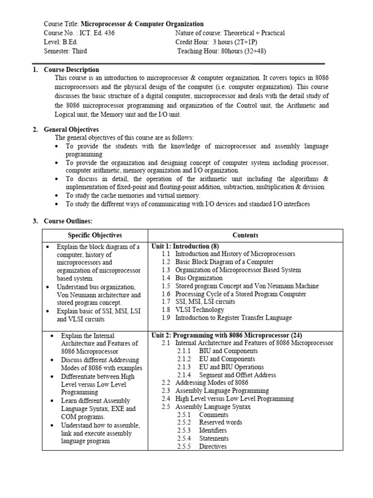 ICT Ed. 436 Microprocessor Computer Organization | PDF | Central Processing Unit | Programming