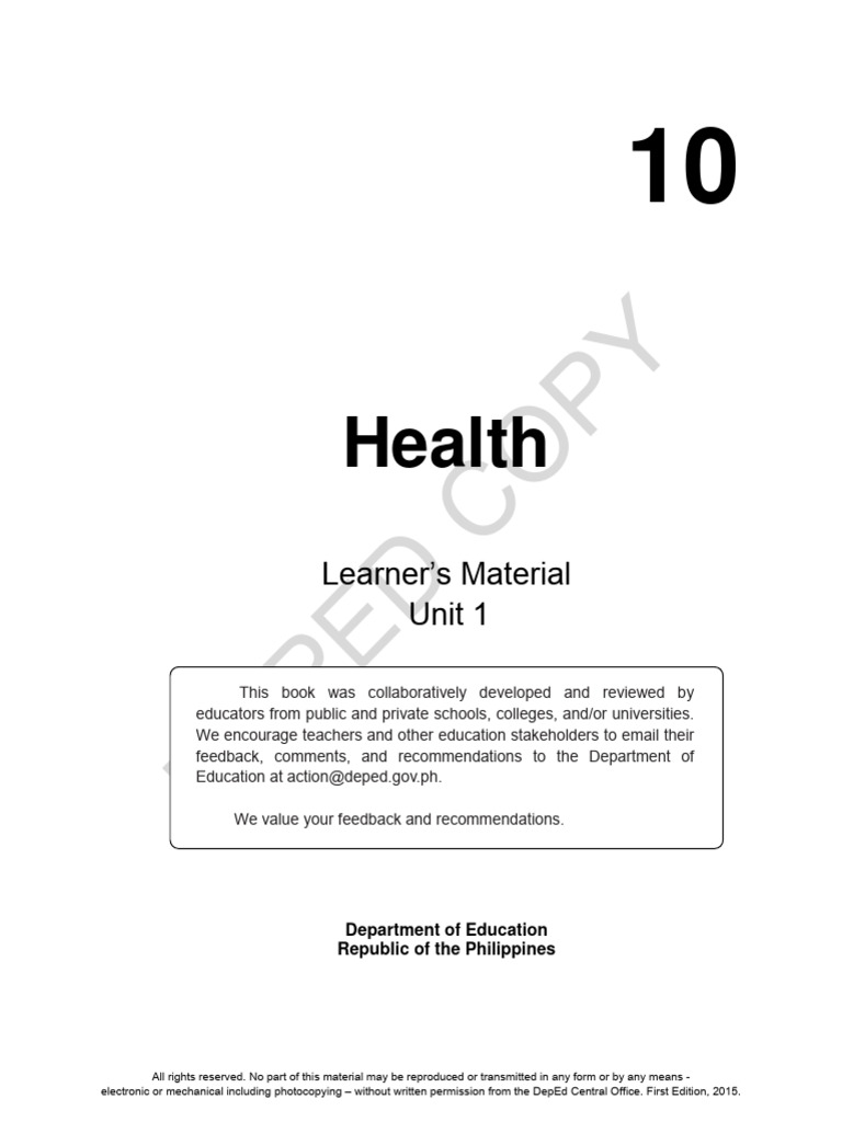 g10 LM Pe & Health 10 - q1-3 | PDF | Health Professional | Hospital