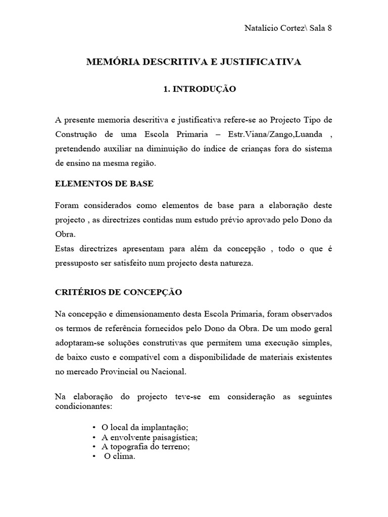 Memória Descritiva e Justif. Ecola Primaria | PDF | Energia elétrica ...