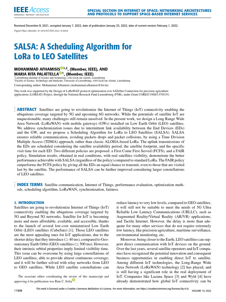 SALSA A Scheduling Algorithm For LoRa To LEO Satel | PDF | Computer Network | Communications ...