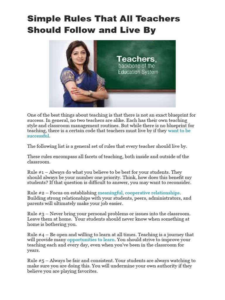 Simples Rules 4 Teacher | PDF | Teachers | Classroom