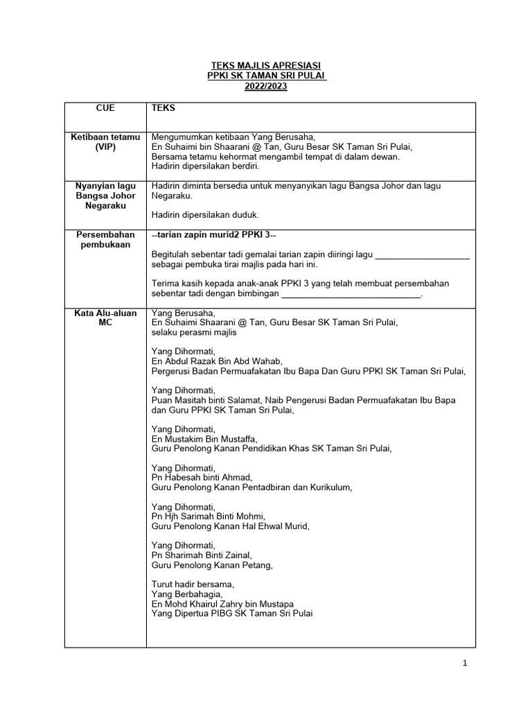 Draf Teks MC Apresiasi Ppki 2024 | PDF