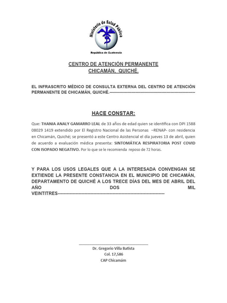 Formato De Constancia Medica Images And Names