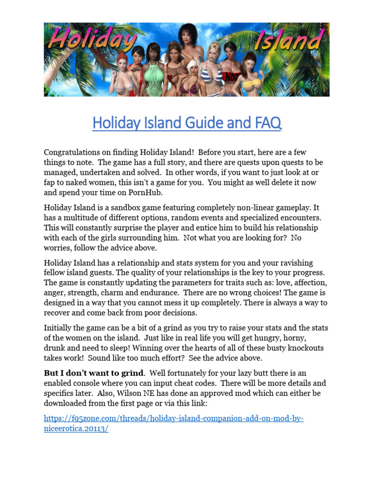 Holiday Island Guide FAQ 0.1.4.2 | PDF | Swimsuit | Cheating In Video Games