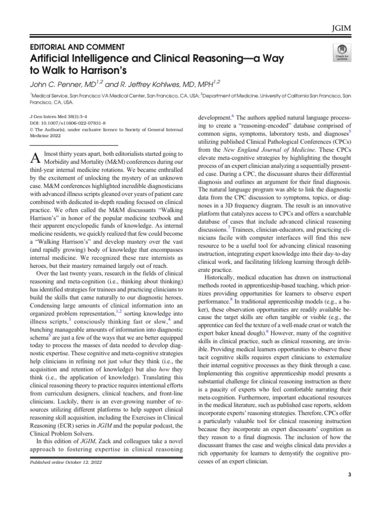 Artificial Intelligence and Clinical Reasoning | PDF | Medical ...